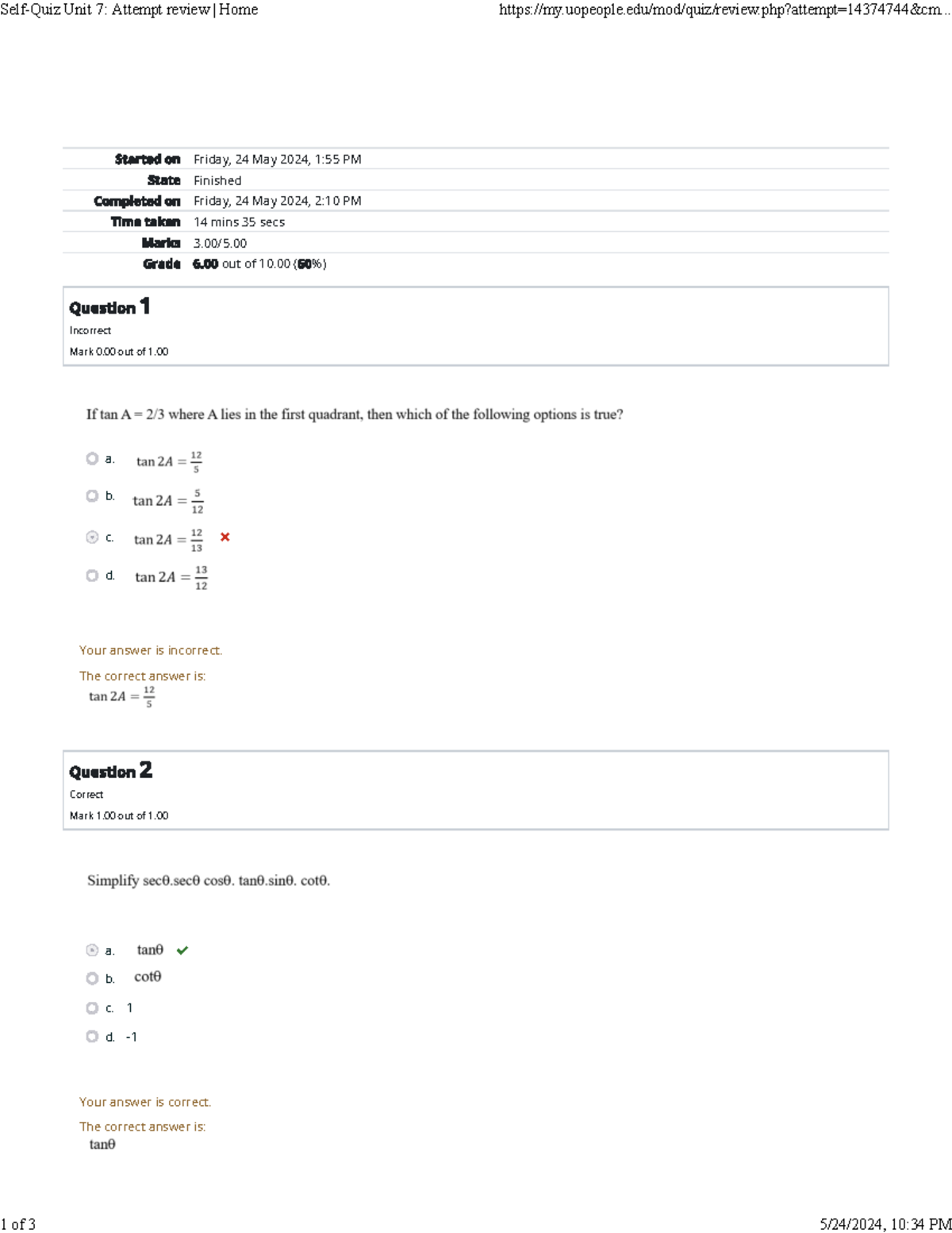 Self Quiz Unit 7 Math1 201 Friday 24 May 2024 1 55 Pm Finished