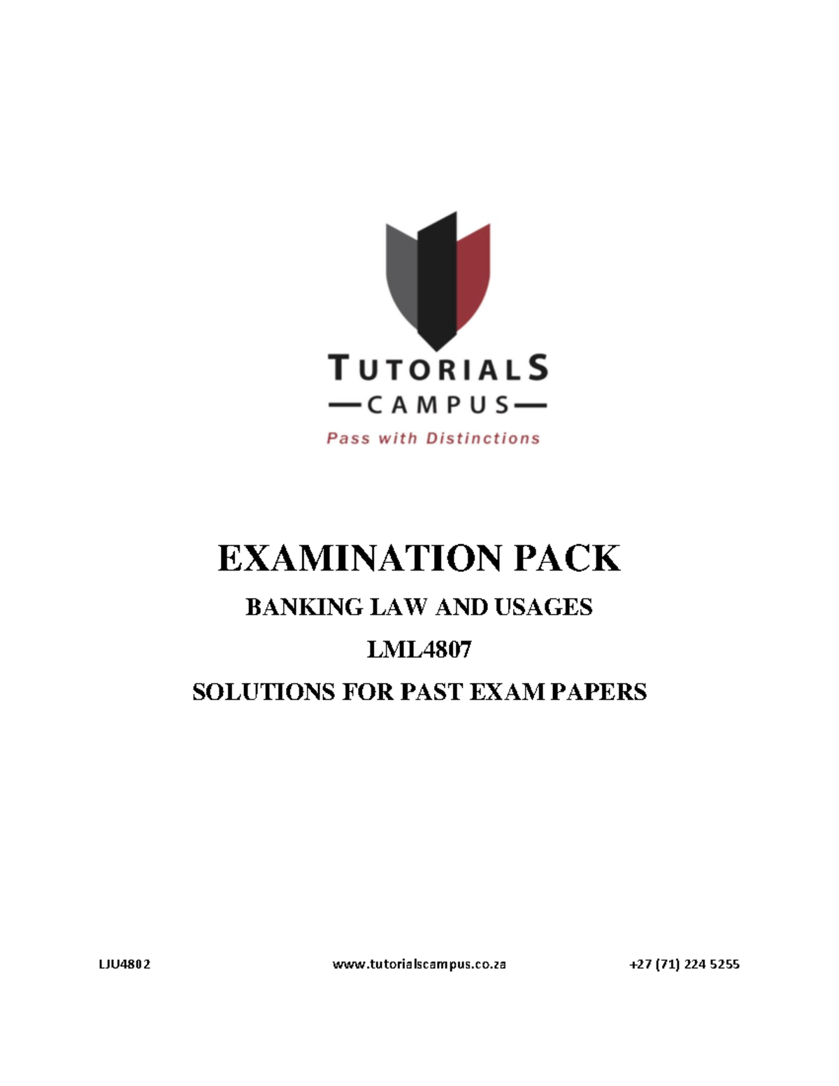 EXAM PACK - EXAMINATION PACK BANKING LAW AND USAGES LML SOLUTIONS FOR ...