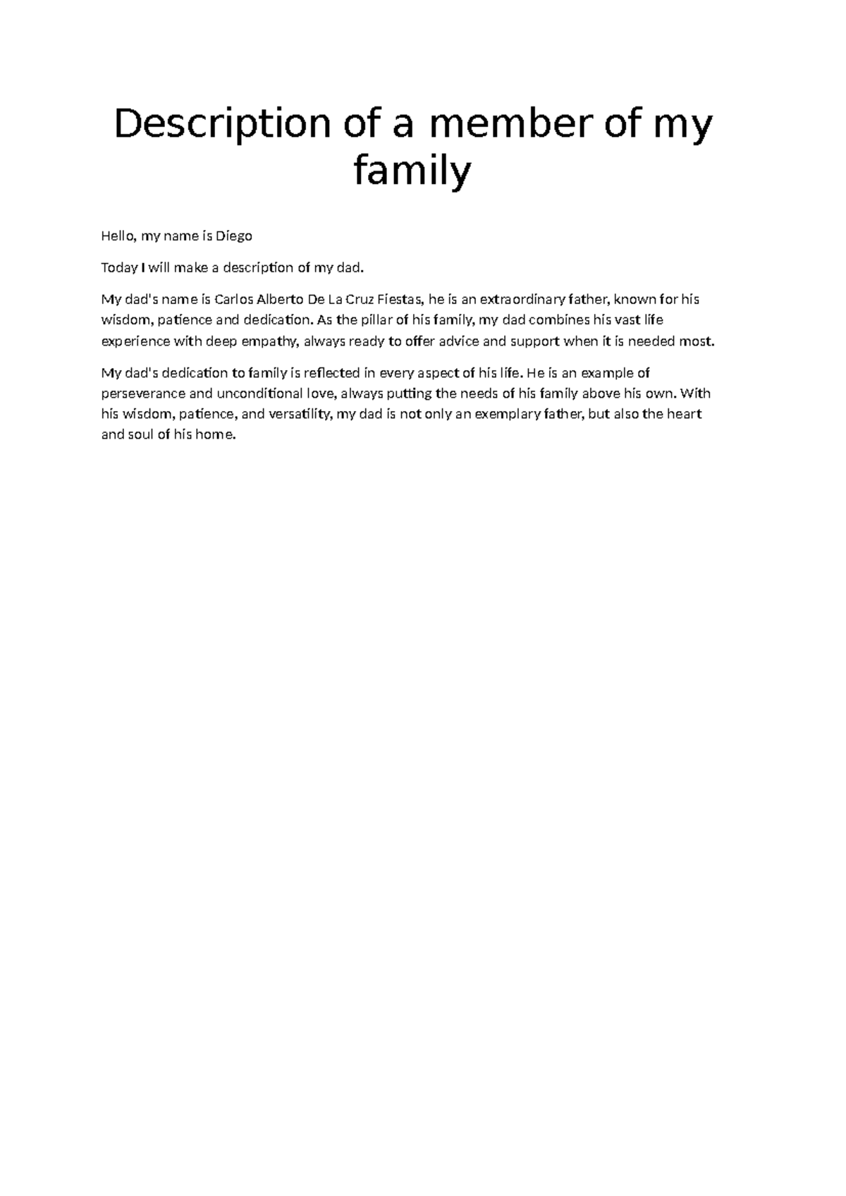 Description of a member of my family - Description of a member of my ...