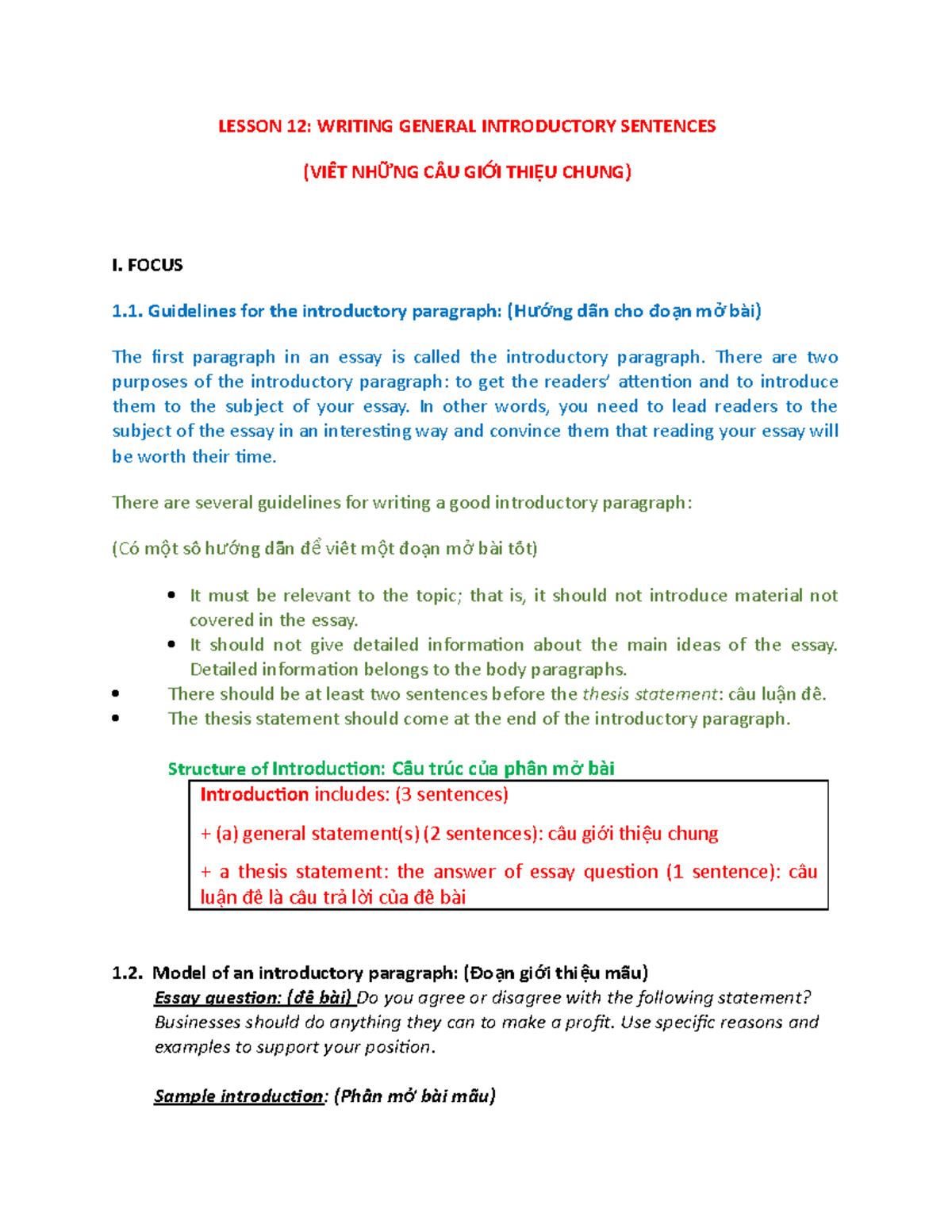 Lesson 12- Write LV3- Theory - LESSON 12: WRITING GENERAL INTRODUCTORY ...