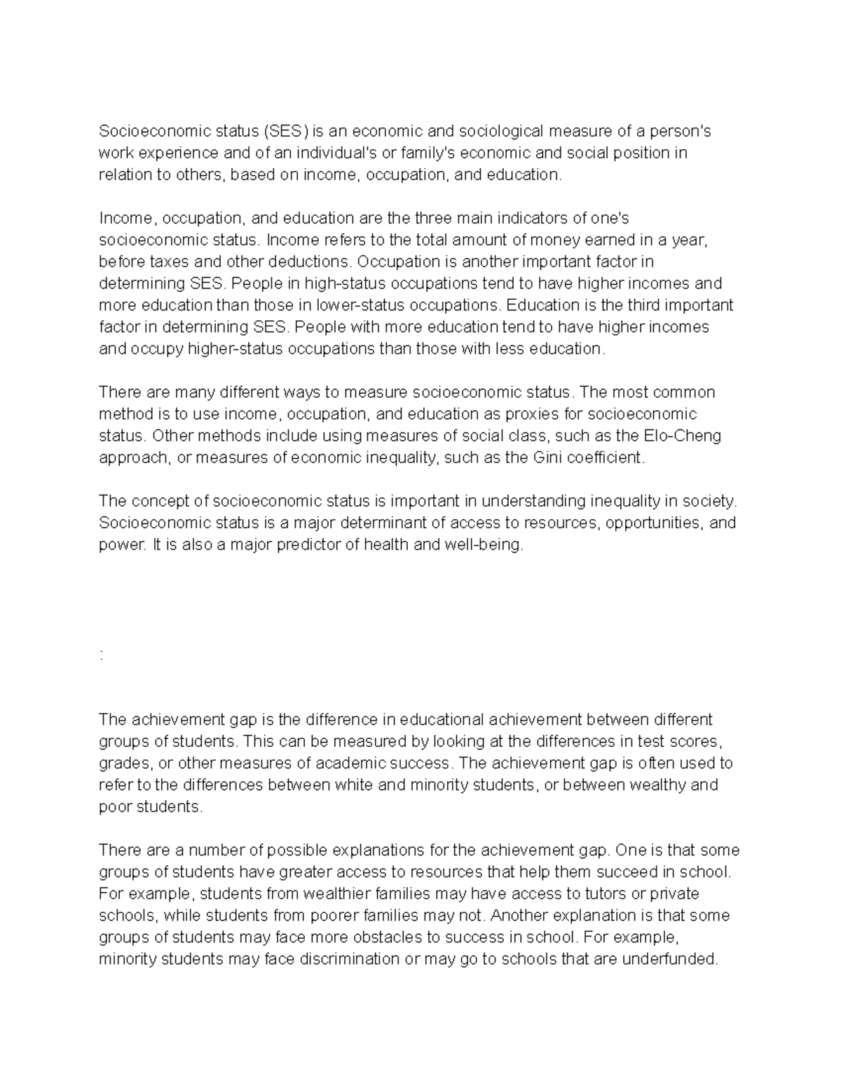 AES340 course outline - Socioeconomic status (SES) is an economic and ...