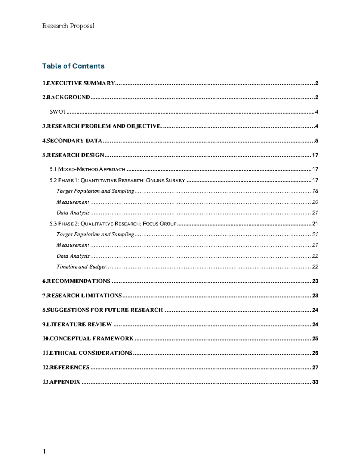 MKT2 assig 2 - Research Proposal - Table of Contents 1 - Studocu