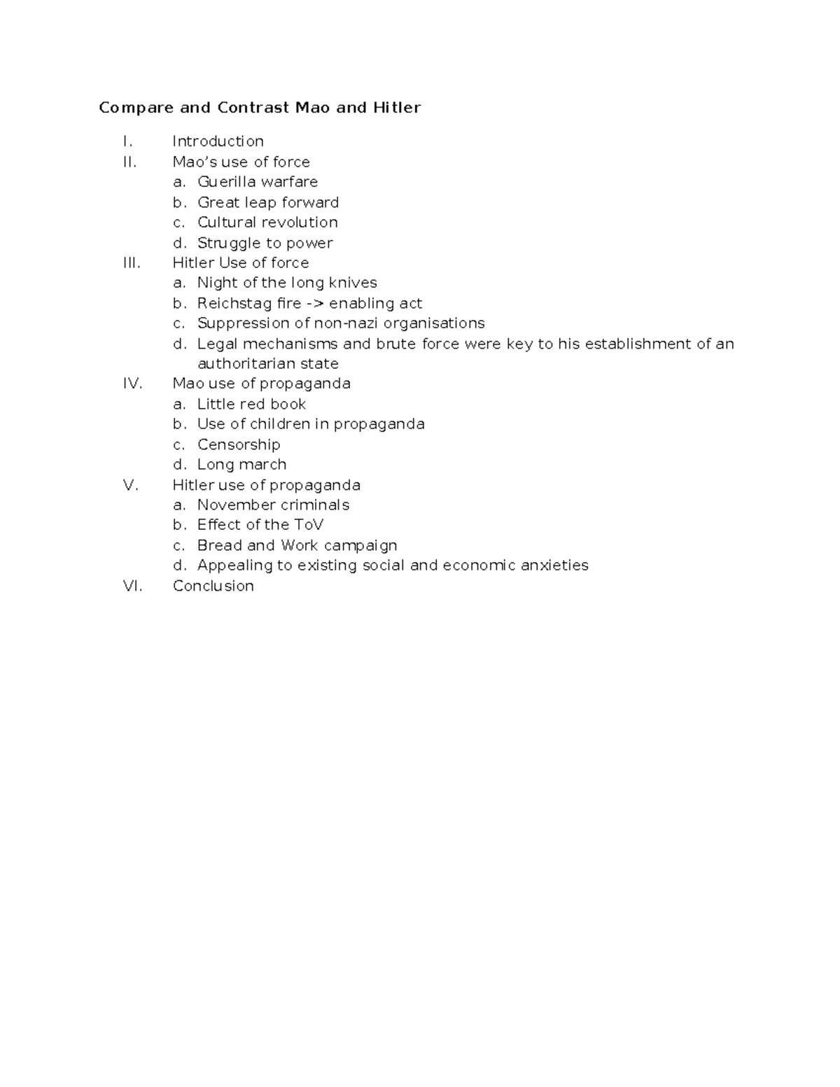Compare and Contrast Mao and Hitler Esasy PLan - Compare and Contrast ...