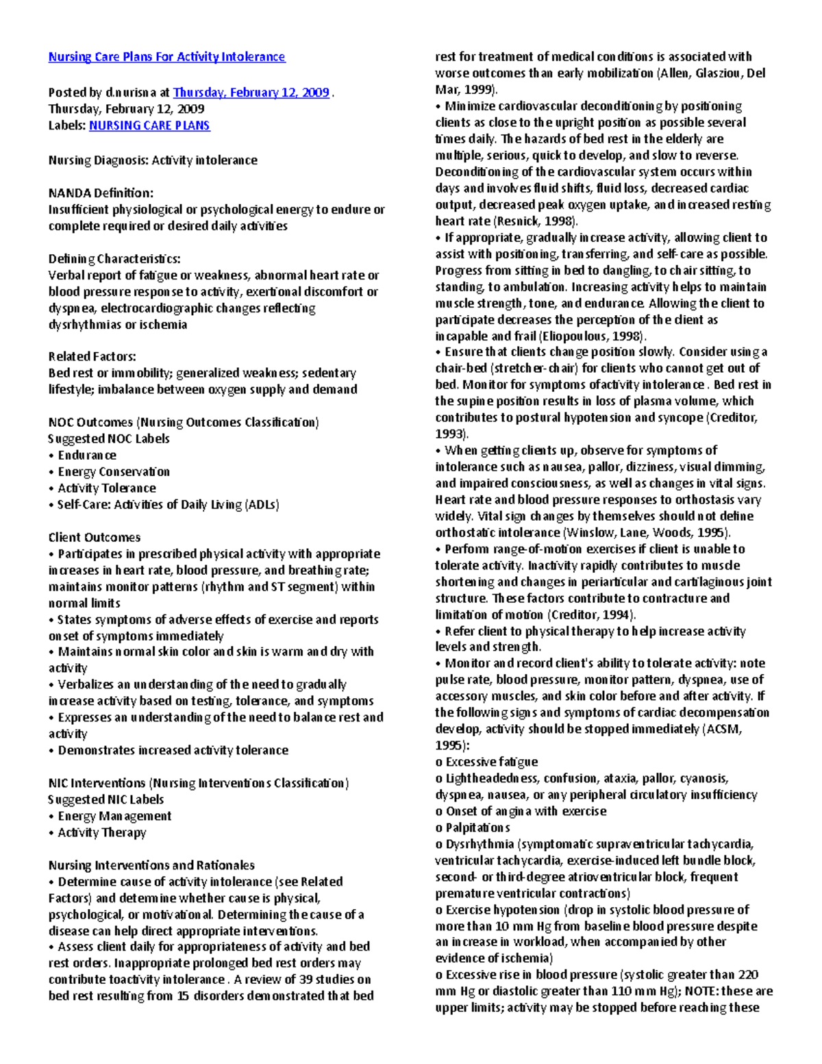 50198416 Nursing Care Plans For Activity Intolerance - Nursing Care ...