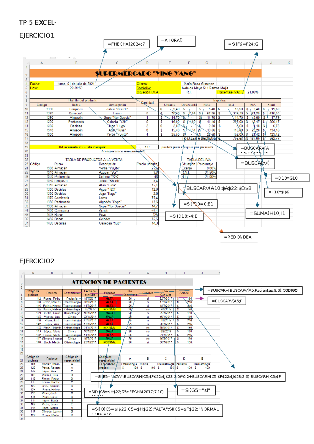 Excel-TP5 COMPUTACION 2 TRABAJO PRACTICO - TP 5 EXCEL- EJERCICIO EJERCICIO =FHECHA(2024; =AHORA ...