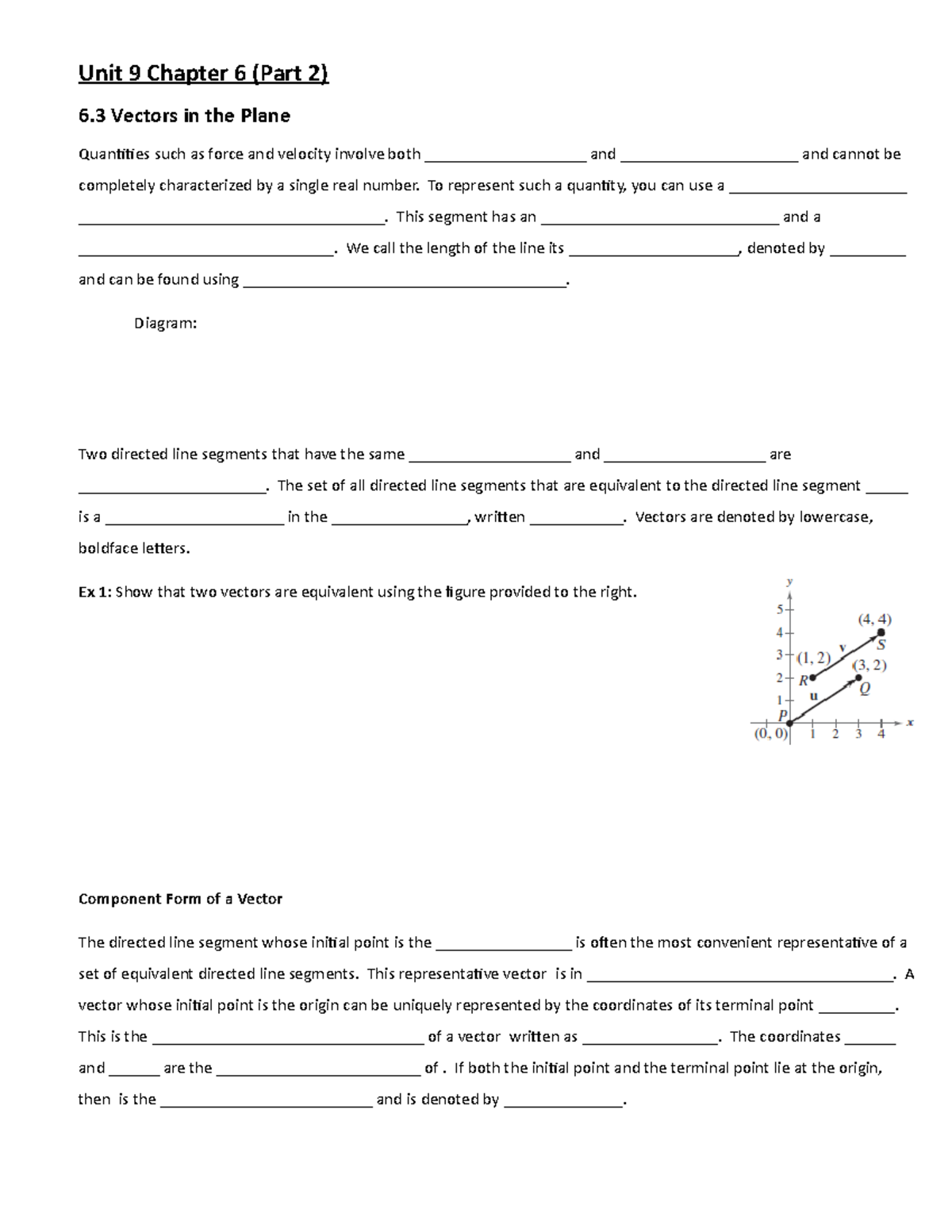 Unit 9 Chapter 6 Notes - Unit 9 Chapter 6 (Part 2) 6 Vectors in the ...