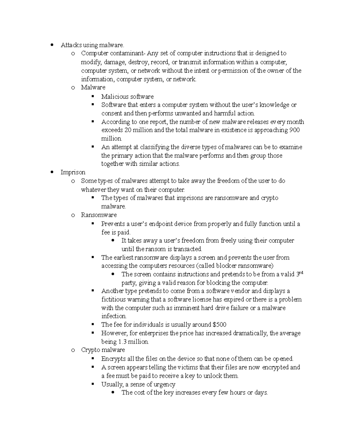 Sec Mod 3 Sec 110 Lecture Notes Module 3 Attacks Using Malware O