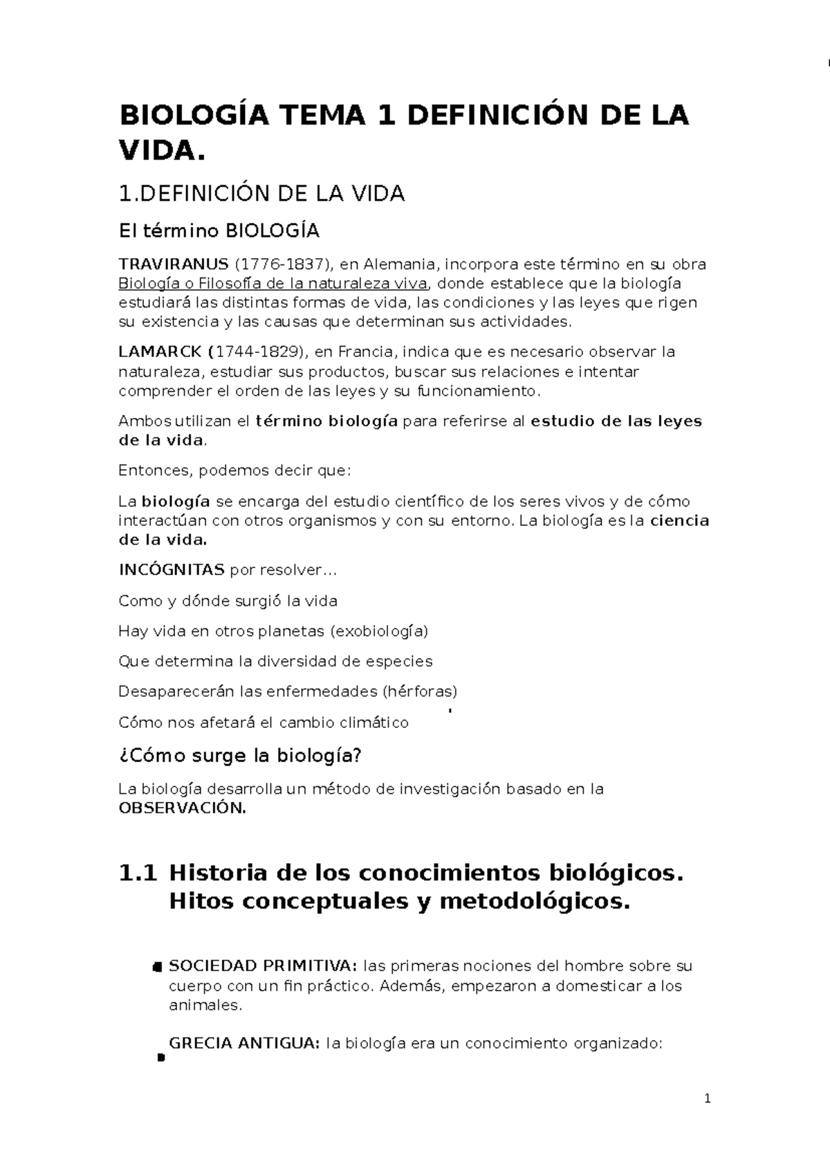 Biología TEMA 1 - BIOLOGÍA TEMA 1 DEFINICIÓN DE LA VIDA. 1ÓN DE LA VIDA ...