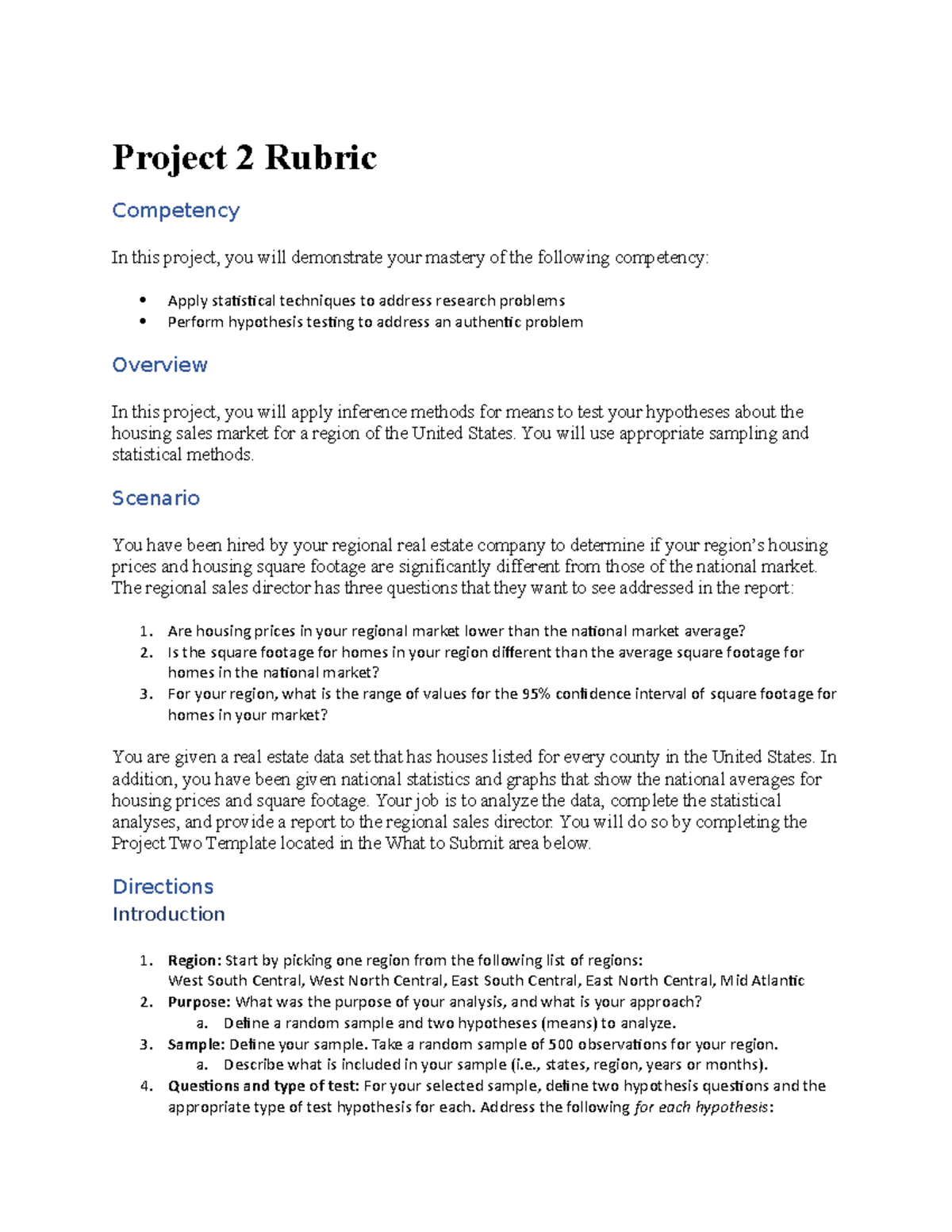 MAT 240 Project 2 Rubic - Project 2 Rubric Competency In this project ...