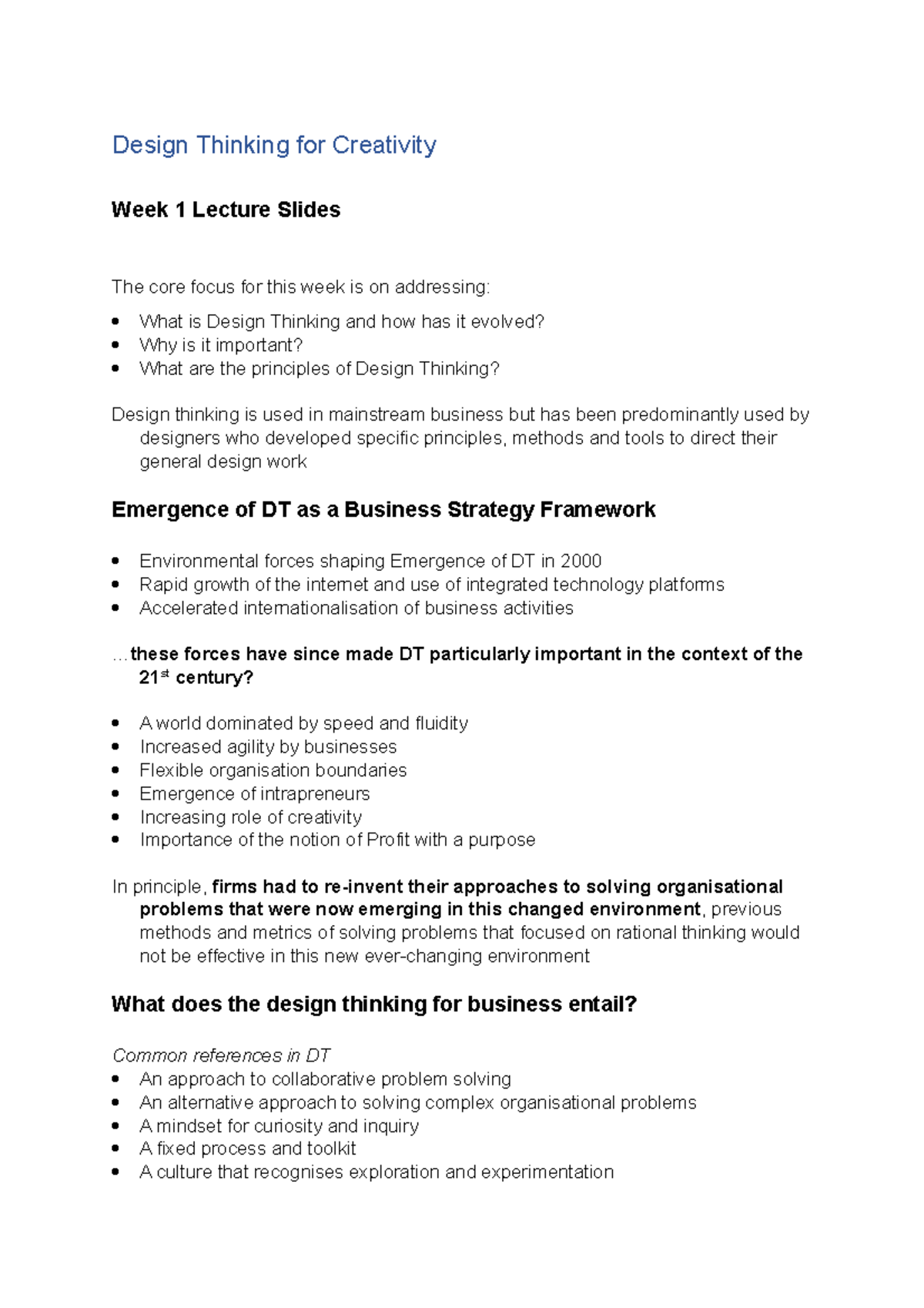 Design Thinking for Creativity Notes - Design Thinking for Creativity ...