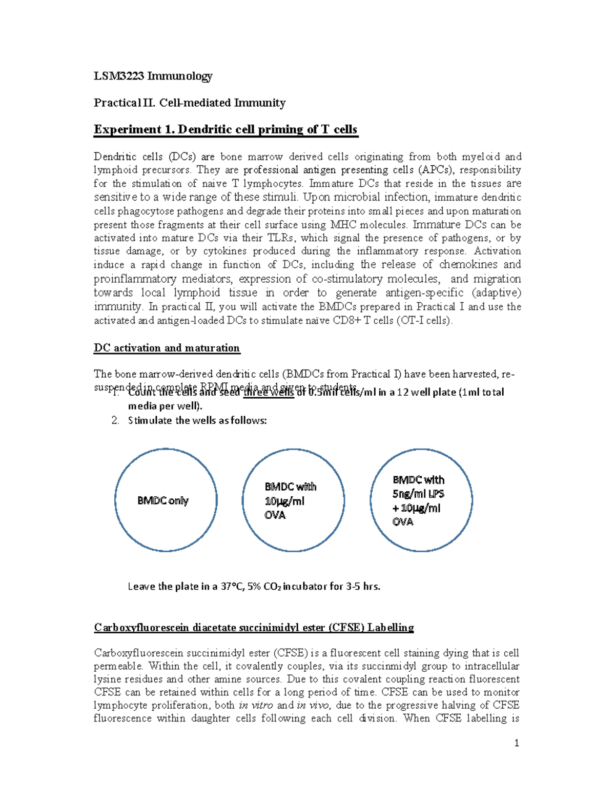 LSM3223 Practical 2 - 1 LSM3223 Immunology Practical II. Cell-mediated ...