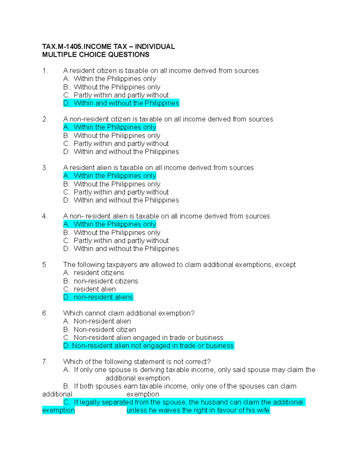 Individual Taxation Reviewer - TAX.M-1405 TAX – INDIVIDUAL MULTIPLE ...