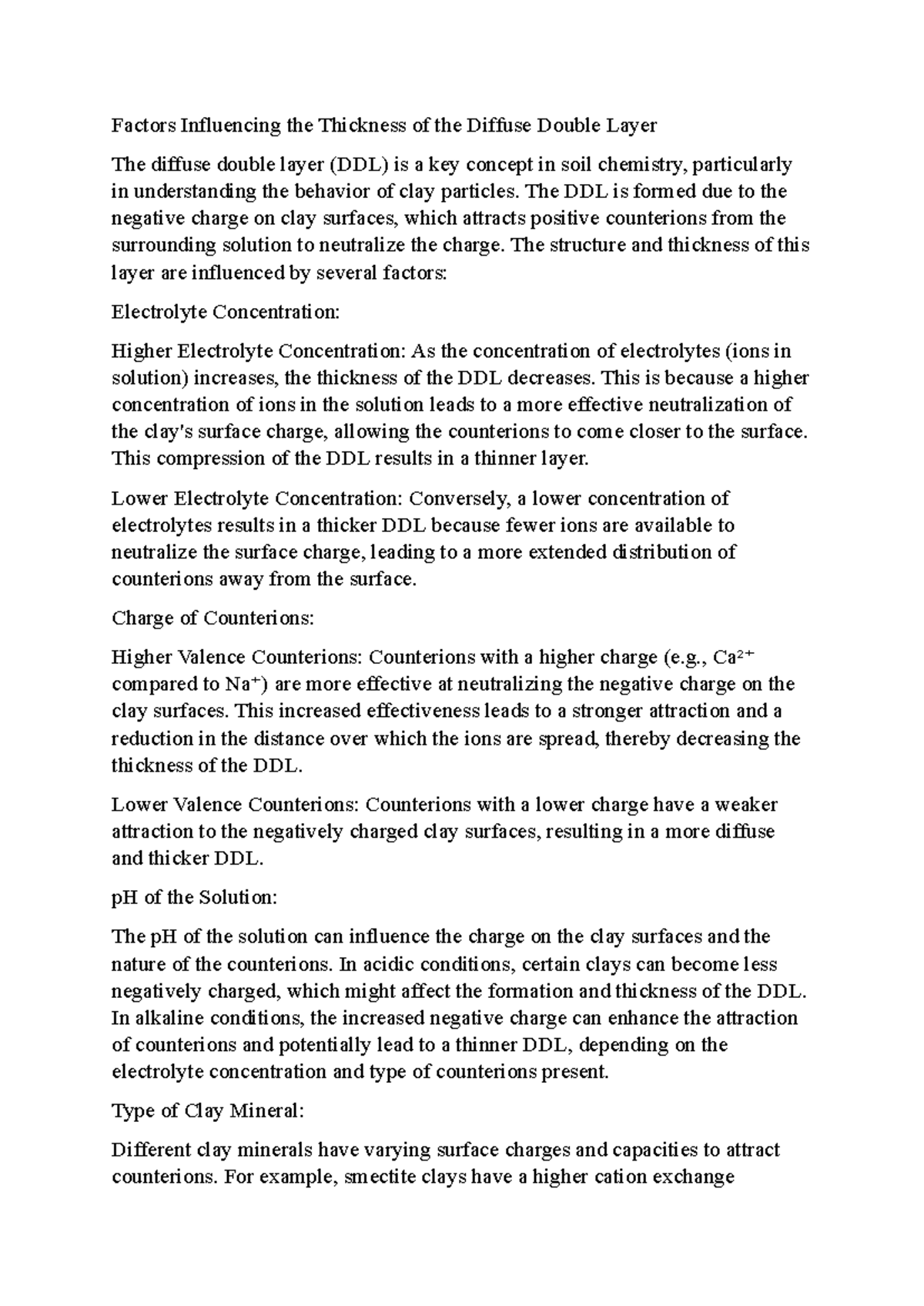 Factors Influencing the Thickness of the Diffuse Double Layer - The DDL ...