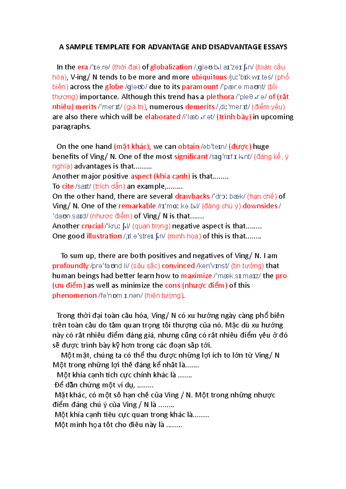Essay - A SAMPLE TEMPLATE FOR ADVANTAGE AND DISADVANTAGE ESSAYS In the ...