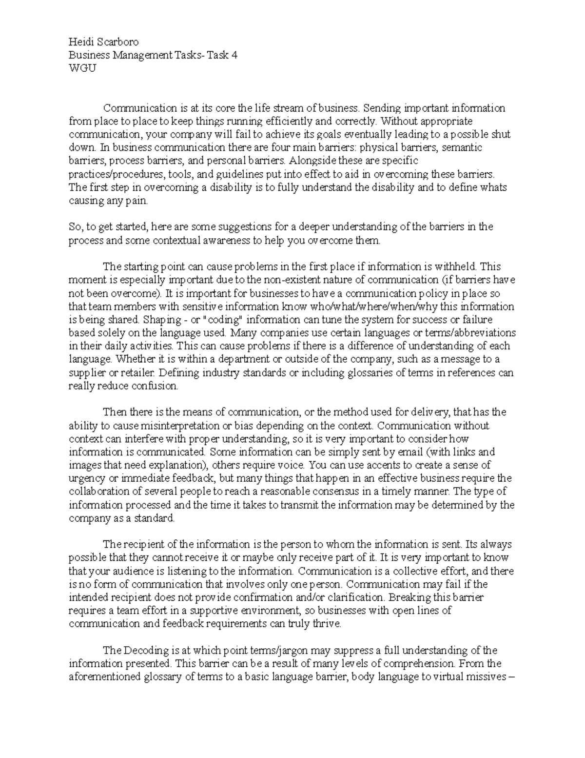 Business management tasks task 4 - Heidi Scarboro Business Management ...