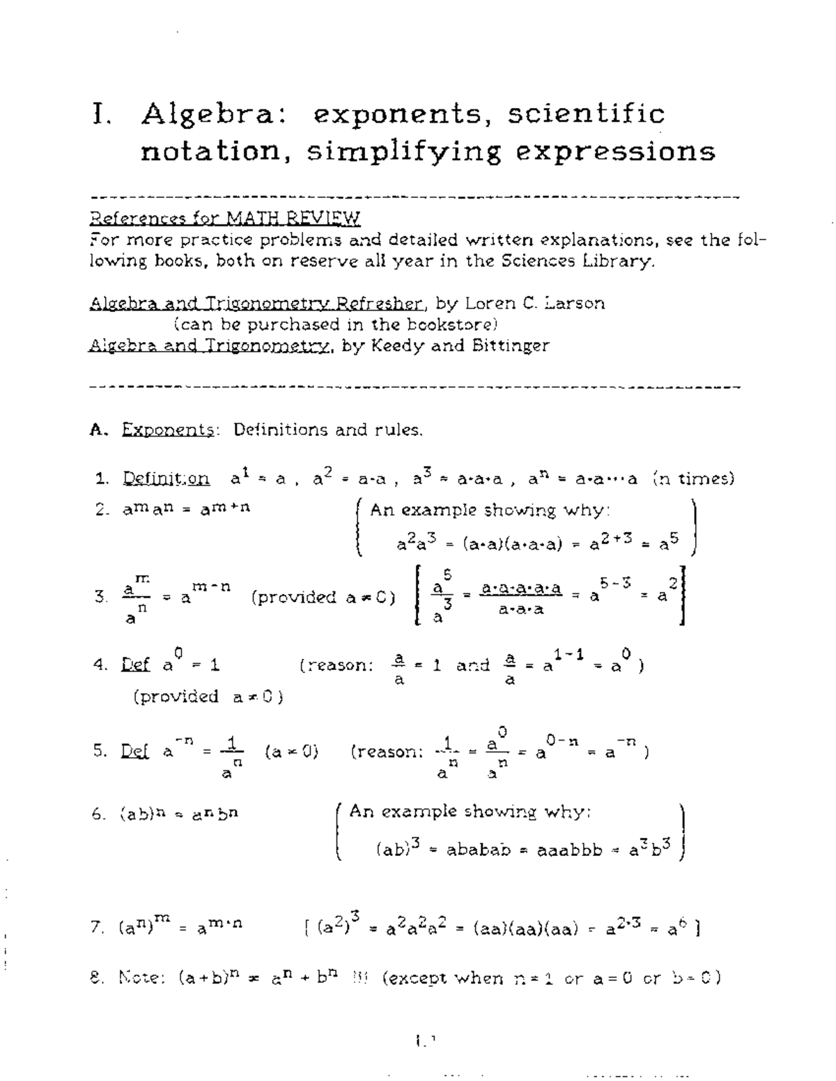 Algebra and exponents - hope its helpful - I. Algebra: exponents ...
