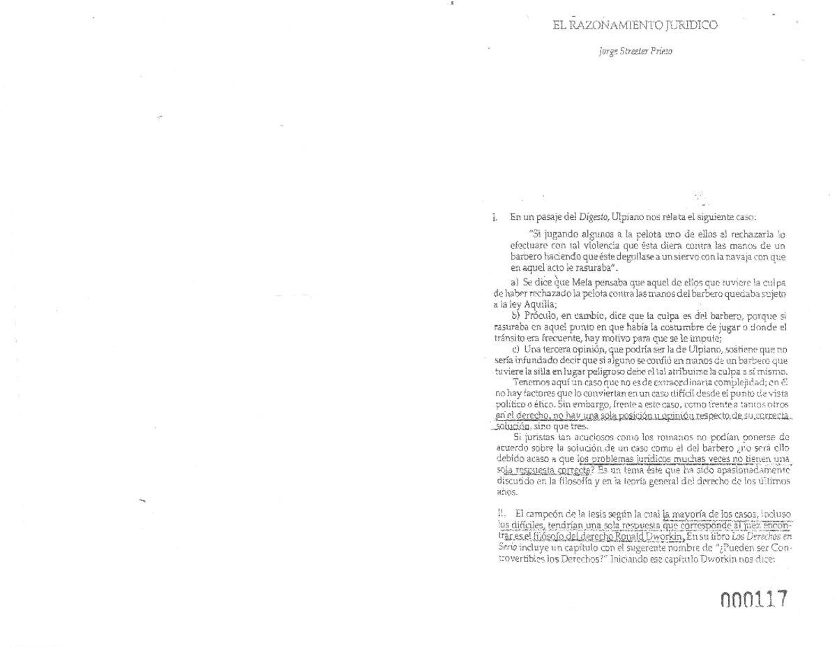 Clase 17 - sirve - EL RAZONAMIENTO JURIDICO Jorge Streeter Prieto I. En ...