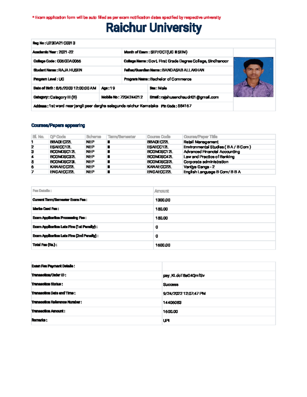 2nd sem Uucms - Raj - Exam application form will be auto filled as per ...