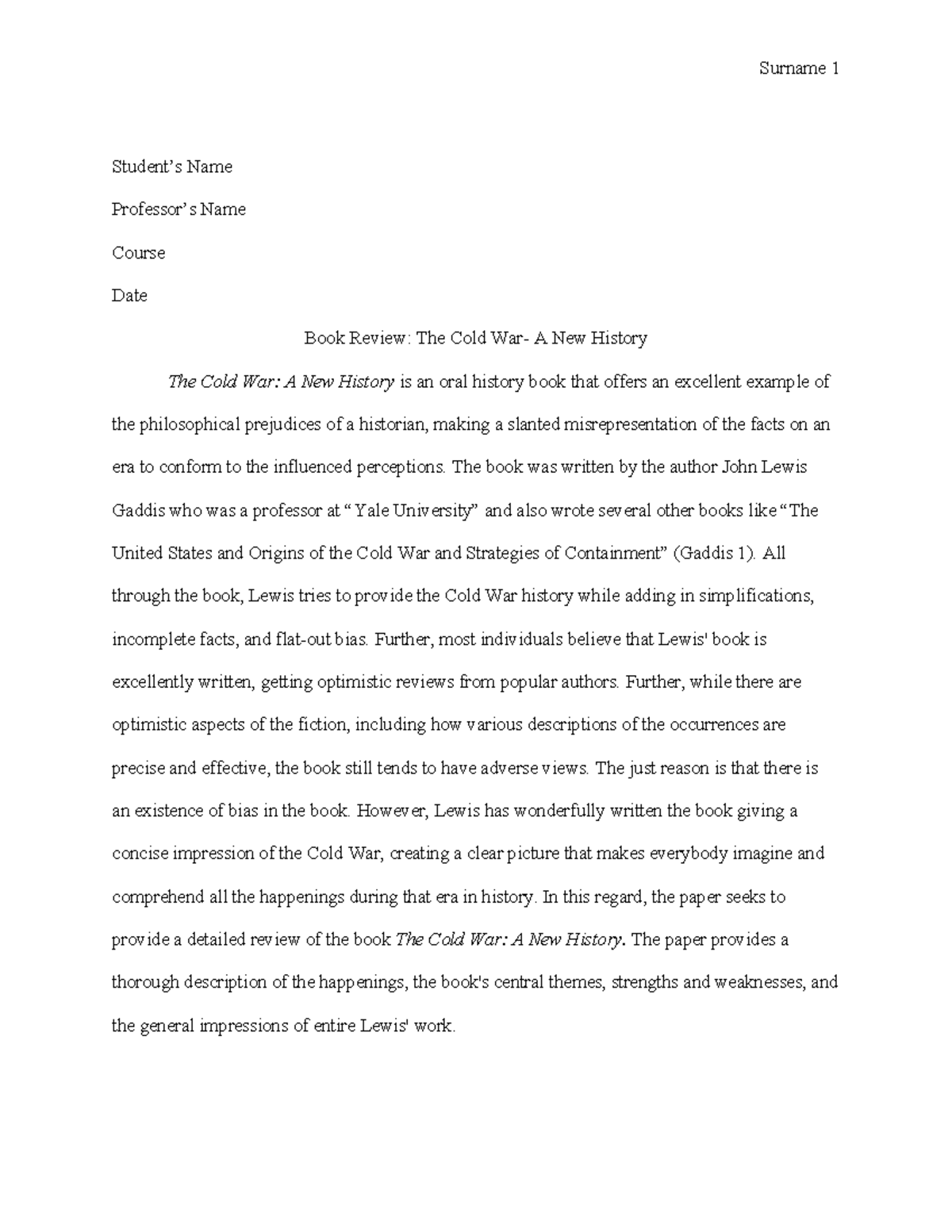 Cold War Book Review - I confirm that the provided document is my own ...