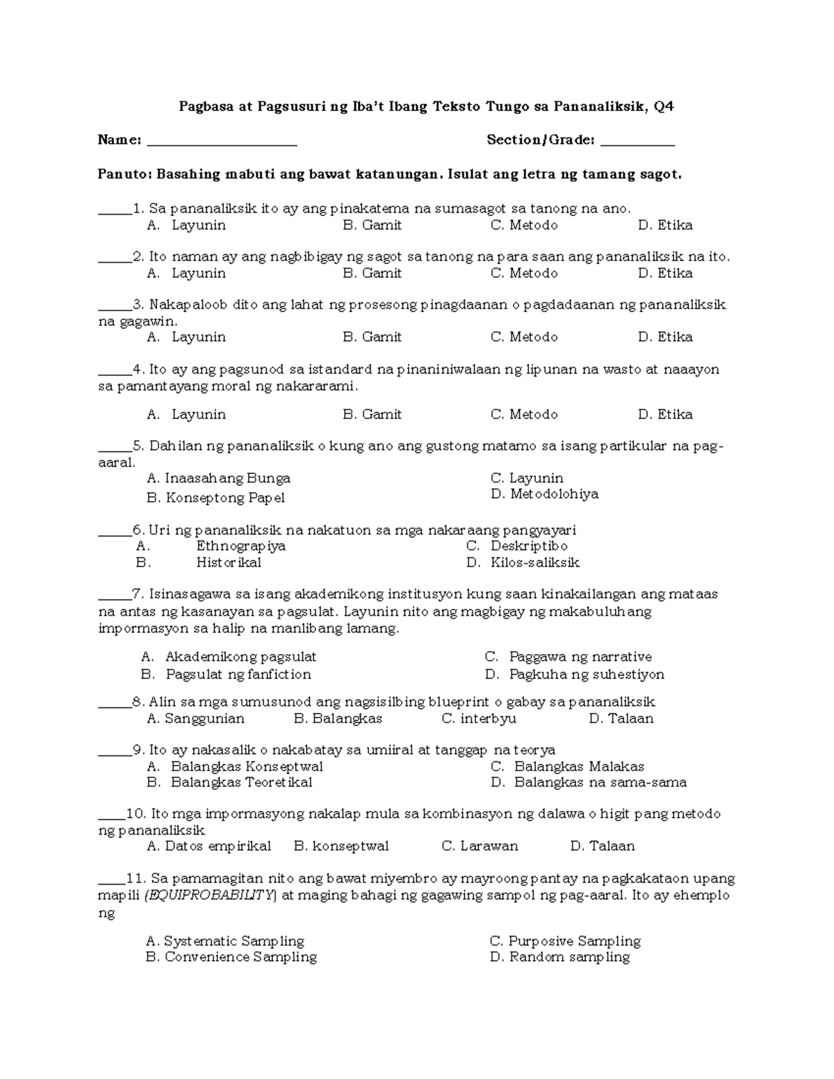 Pagbasa at Pagsusuri ng Iba q4 - Pagbasa at Pagsusuri ng Iba’t Ibang ...