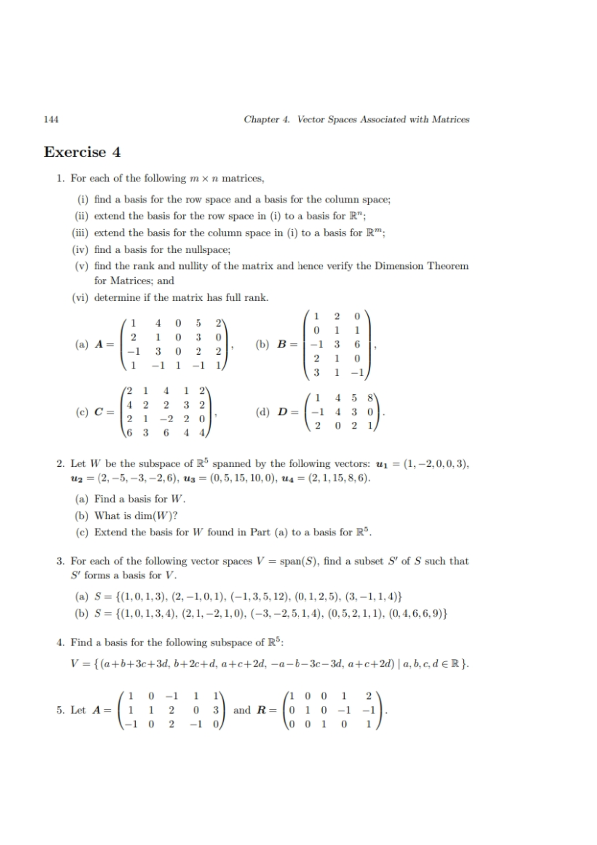 TB chapter 4 exercises - 144 Chapter 4. Vector Spaces Associated with ...