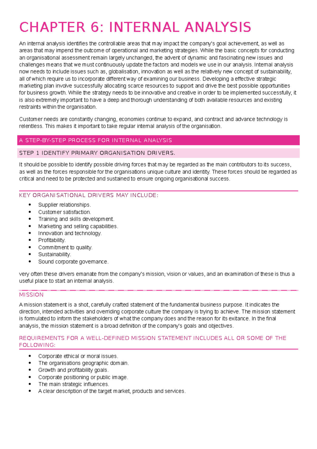 Chapter 6 Internal Analysis - CHAPTER 6: INTERNAL ANALYSIS An internal ...