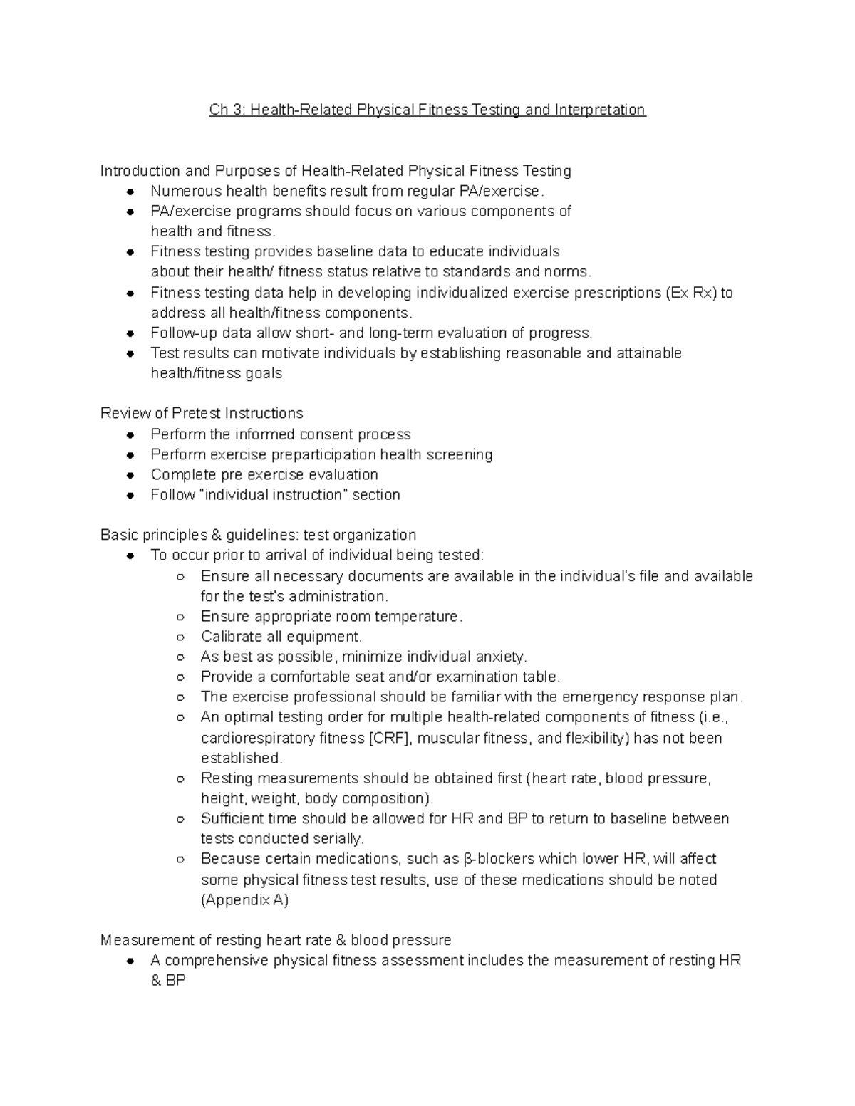 EXAM 2 - Exercise Testing and Prescription: Exam 2 Notes Chapters 3 and ...