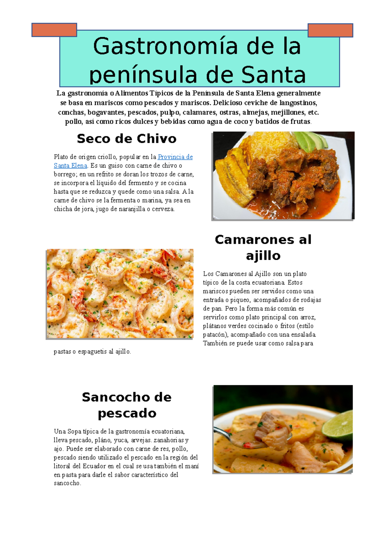 Gastronomiasobre la peninsula de santa elena - La gastronomía o ...