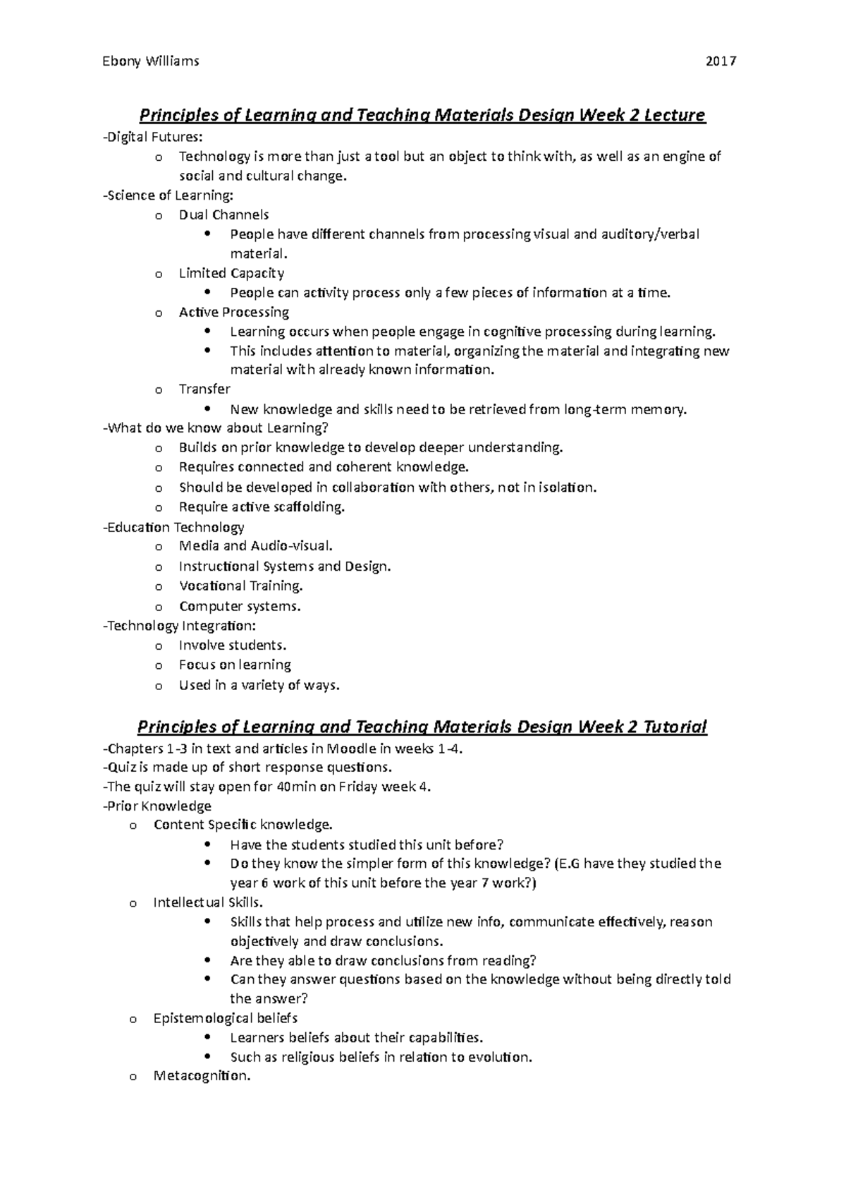 Principles of Learning and Teaching Materials Design Tutorial Notes ...