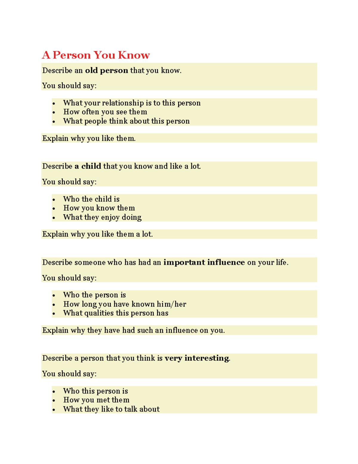 A Person You Know - A Person You Know Describe an old person that you ...