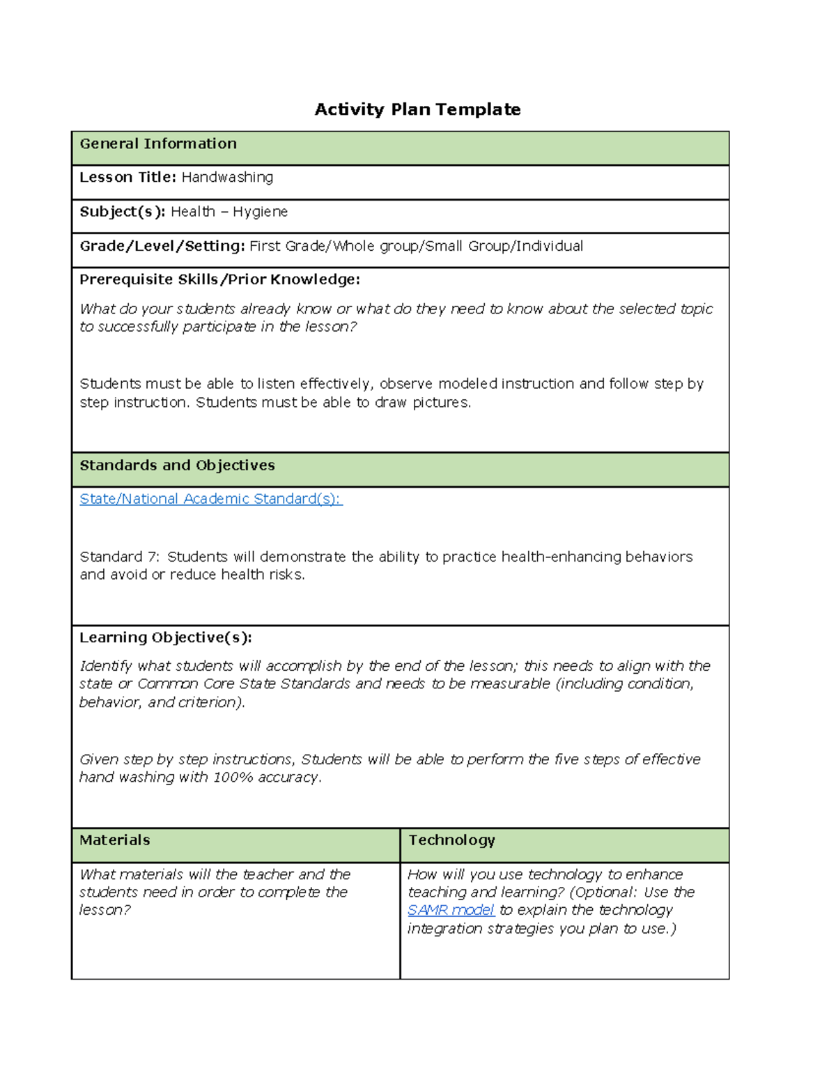 Handwashing Lesson Performance assessment- passed - Activity Plan ...