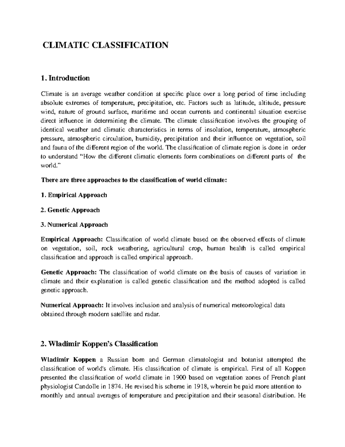 Climatic Classification - CLIMATIC CLASSIFICATION 1. Introduction ...