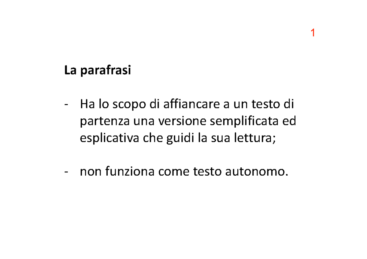 [II]Lezioni Linguistica II 1 - La parafrasi - Ha lo scopo di affiancare ...