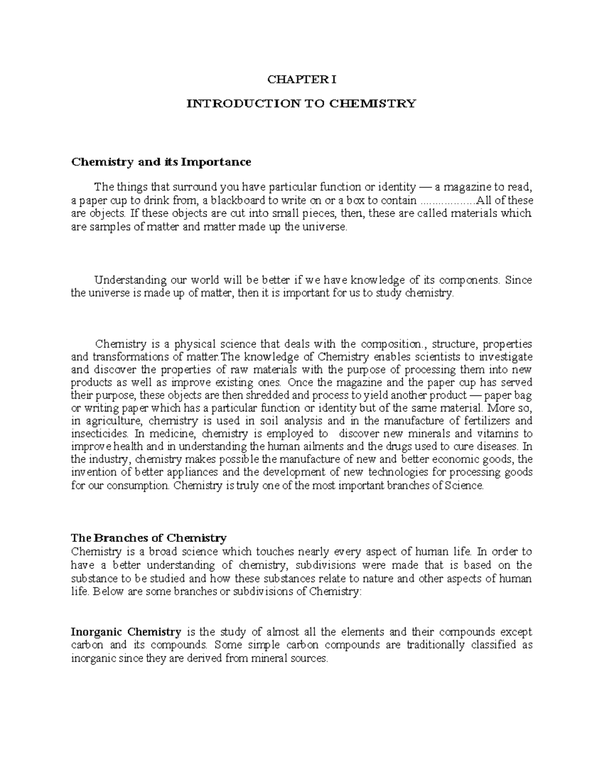 Basic Principles OF Chemistry - CHAPTER I INTRODUCTION TO CHEMISTRY ...