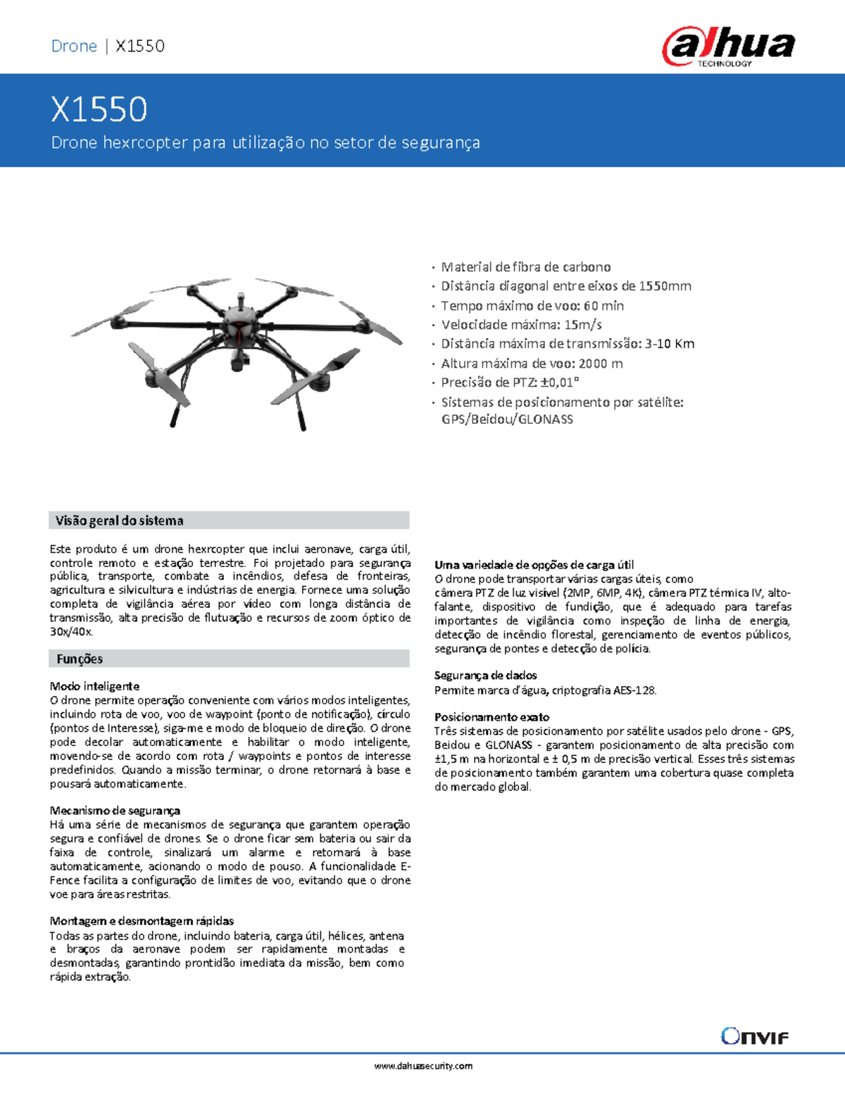 X1550 Datasheet 2018 0601 - Drone | X dahuasecurity Visão geral do ...