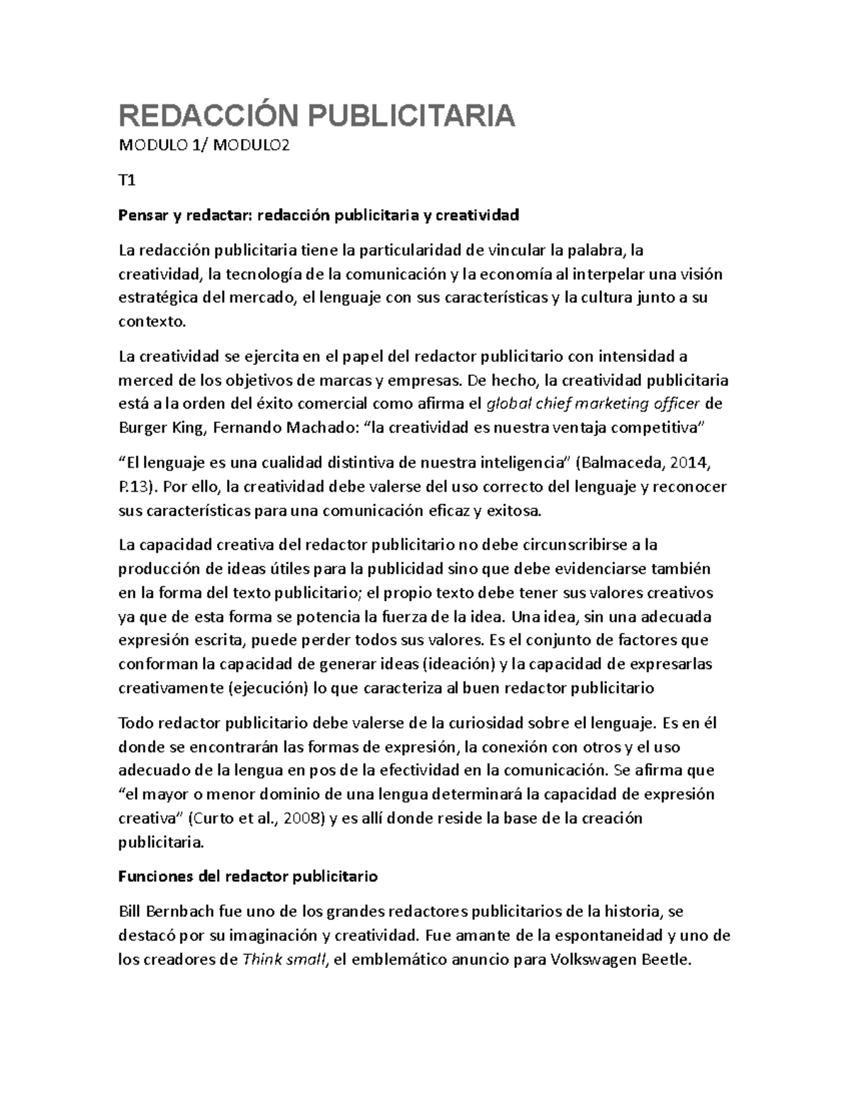 Redacción Publicitaria 1 - REDACCIÓN PUBLICITARIA MODULO 1/ MODULO T ...