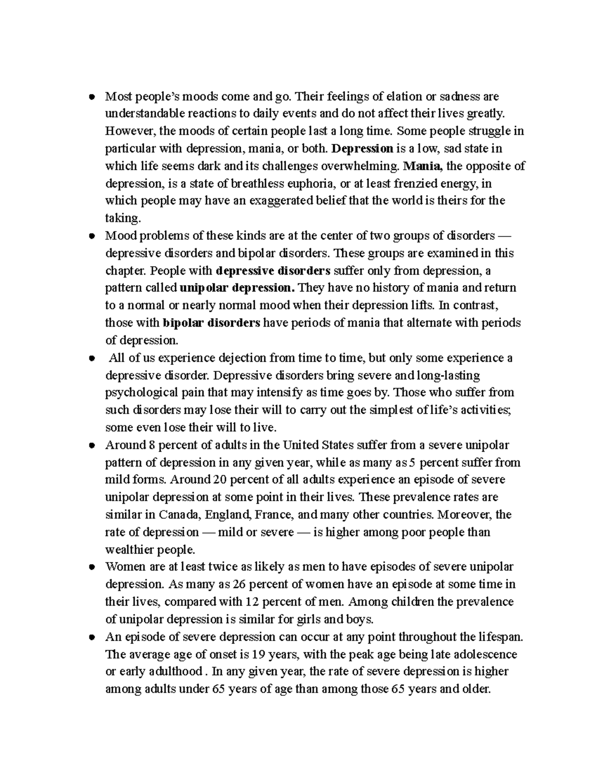 Ab psy ch 6 - summaries from chapter 6 - Most people’s moods come and ...