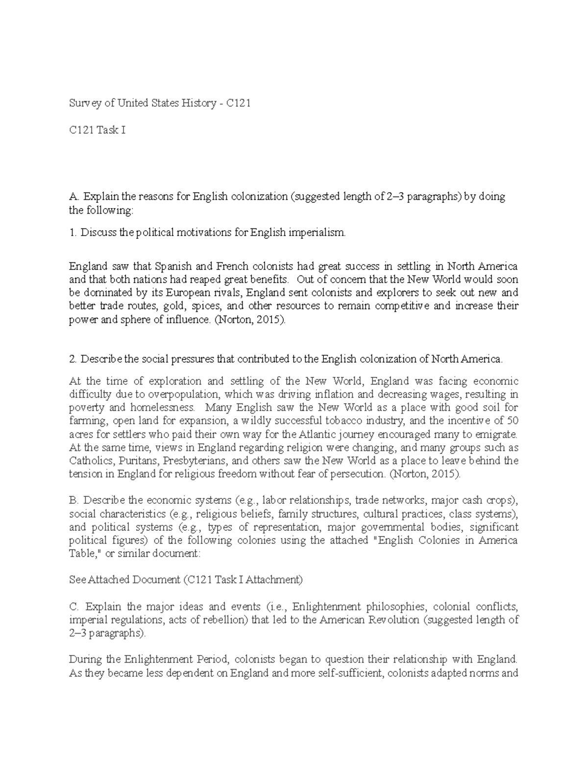 C121 Task I PASS - Pass - Survey of United States History - C C121 Task ...