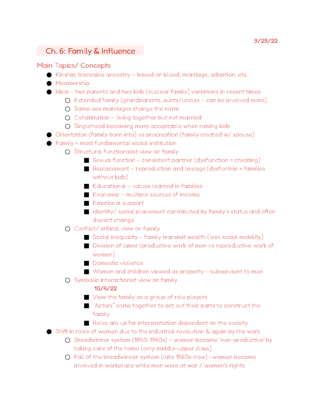 Intro to Sociology chapter 6 - 9/29/ ..... 6: Family & Influence ...
