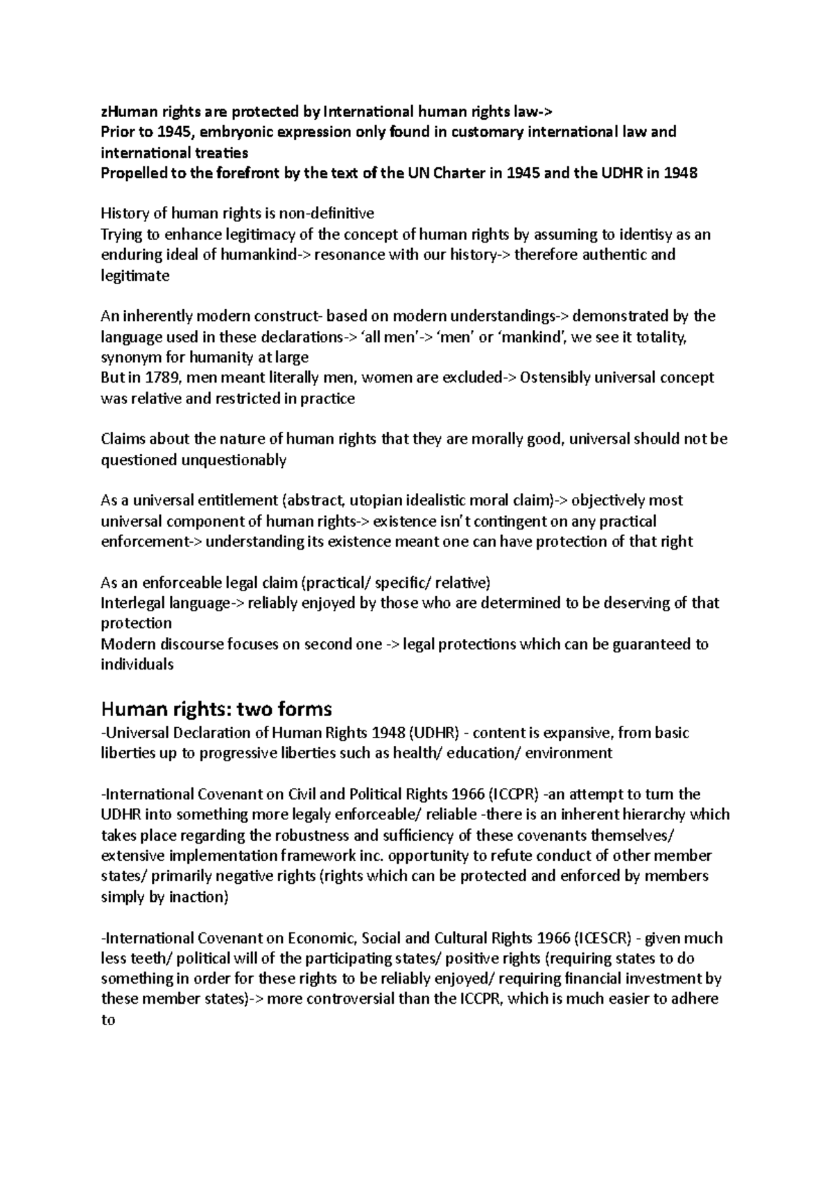 Comparative Human Rights- lecture notes from week 2 - zHuman rights are ...
