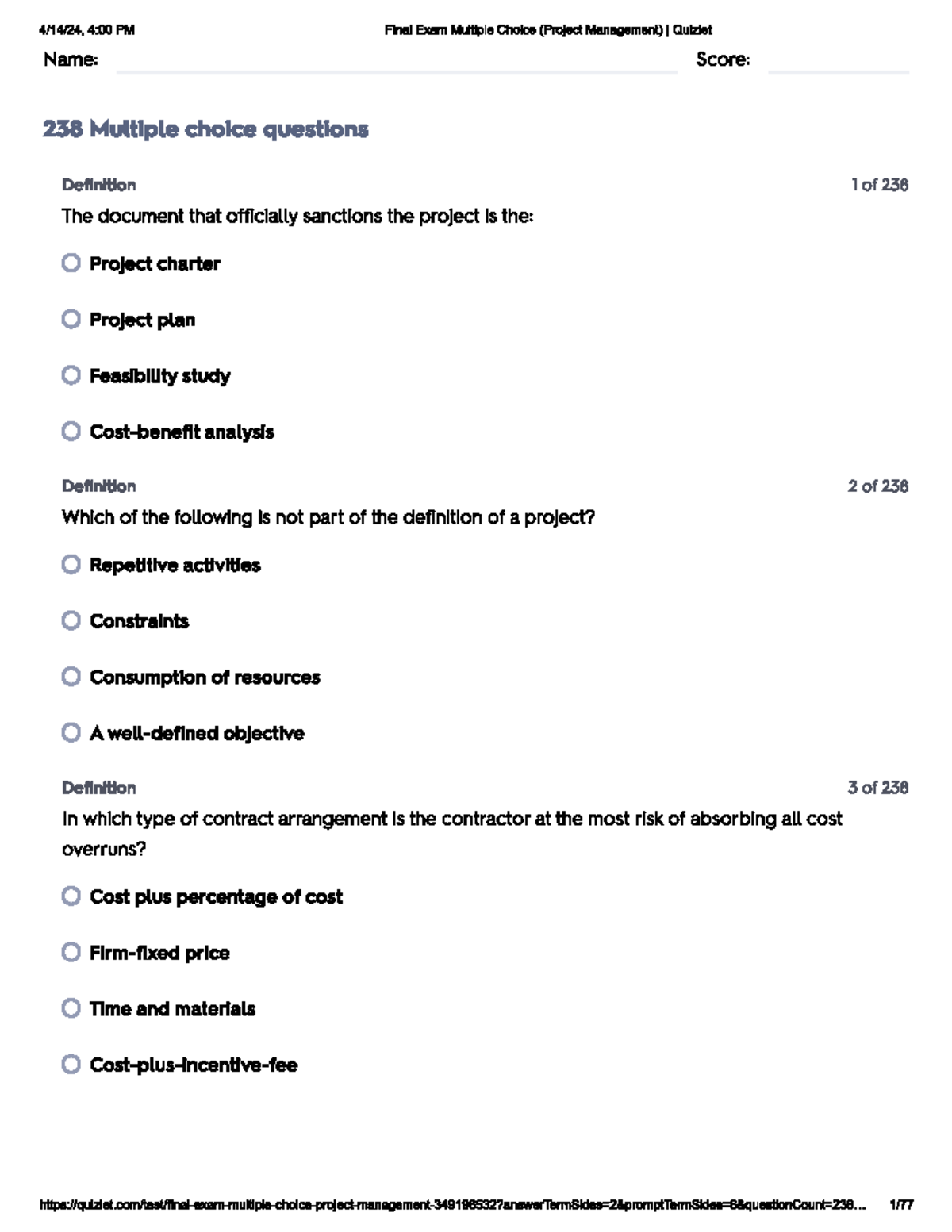 CMPM sample quest - Summary Construction Management Fundamentals ...