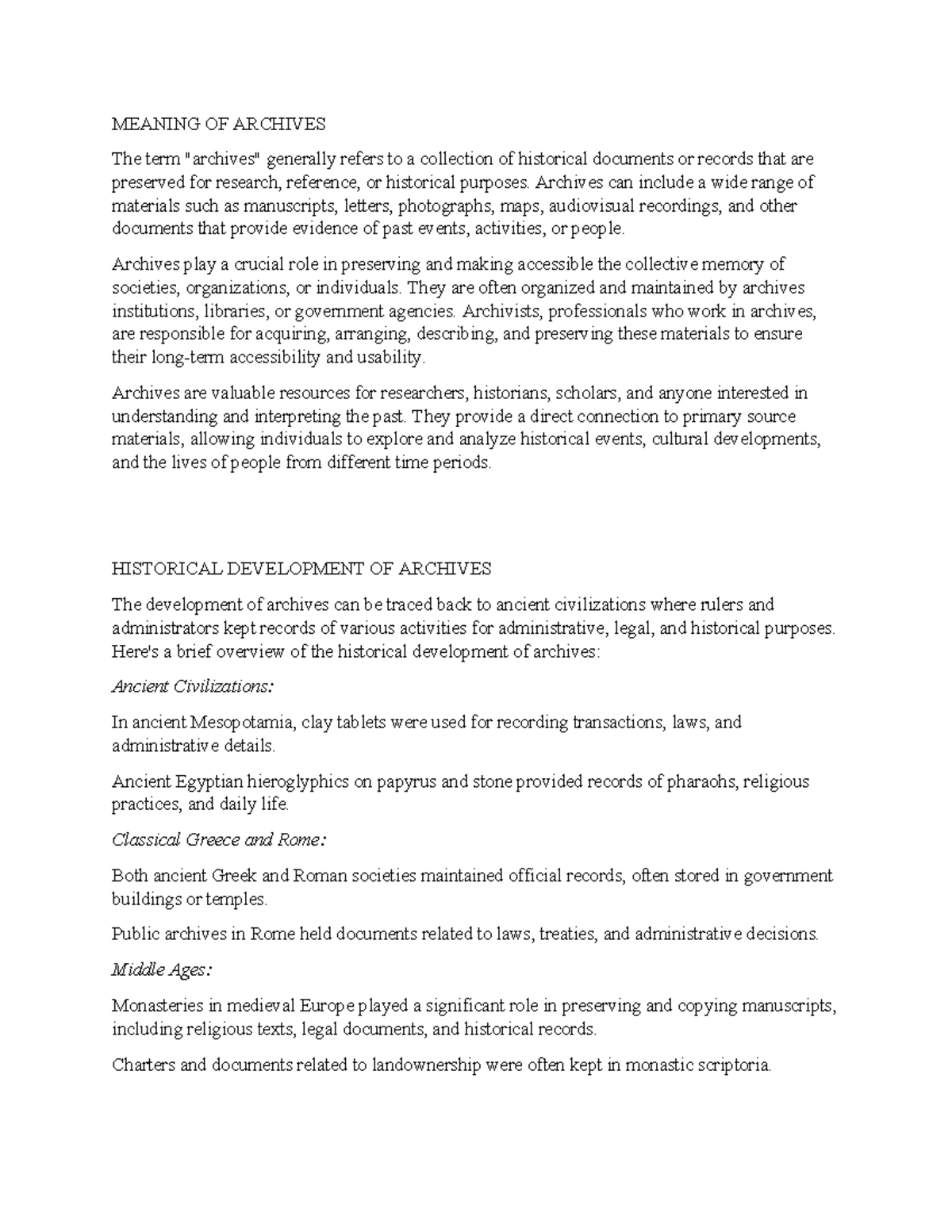 Archival Operations - MEANING OF ARCHIVES The term "archives" generally ...