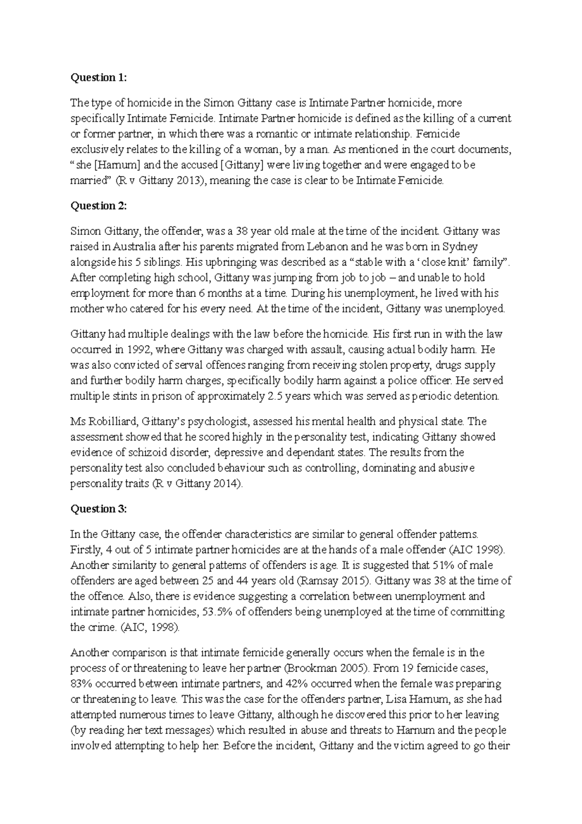 Homicide Case Study - Question 1: The type of homicide in the Simon ...