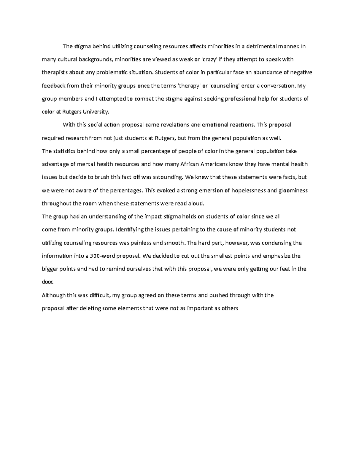 Psychology Unit 1 Essay - The stigma behind utilizing counseling ...