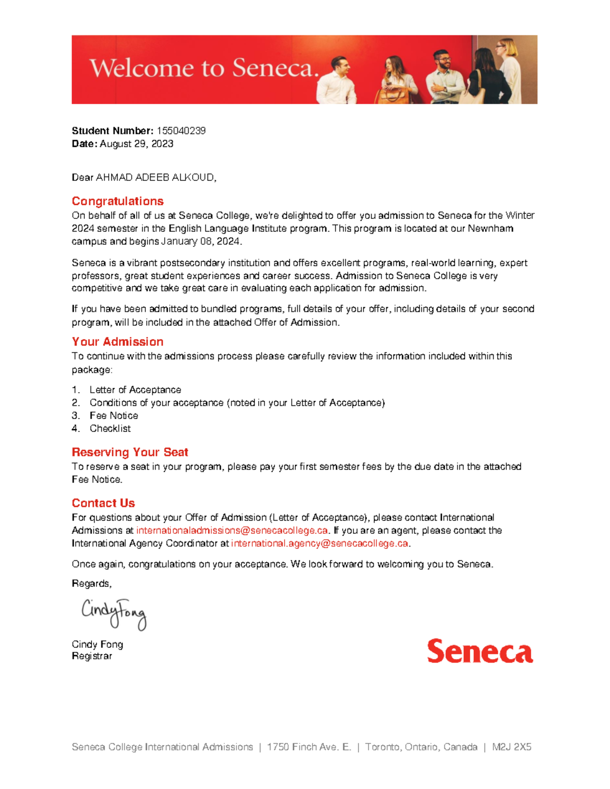 Alkoud okay ro board - offer letter - Student Number: 155040239 Date ...