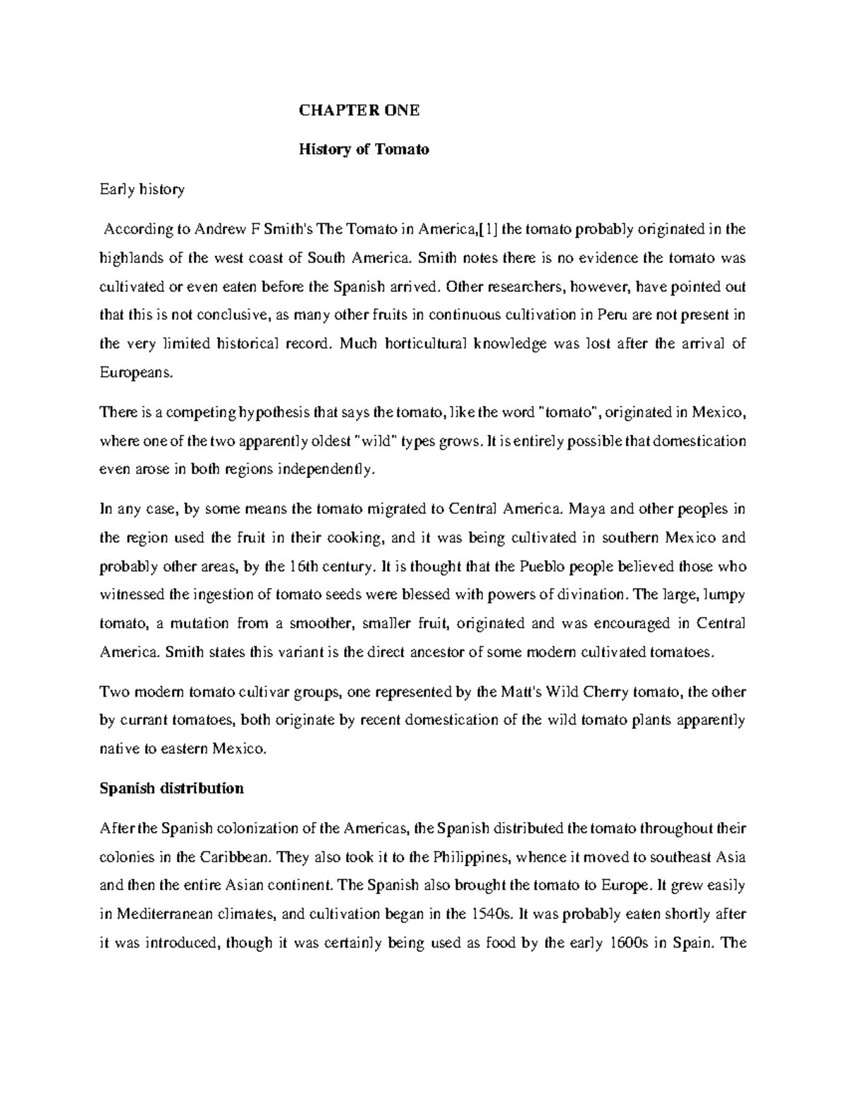 Chapter ONE - To get - CHAPTER ONE History of Tomato Early history ...
