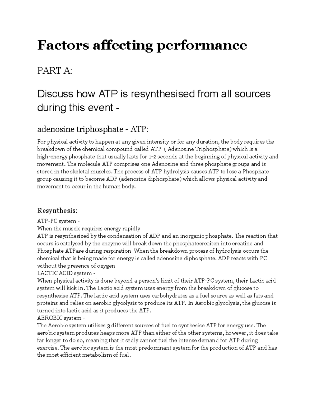 Pdhpe assignment factors affecting performane - Factors affecting performance PART A: Discuss ...