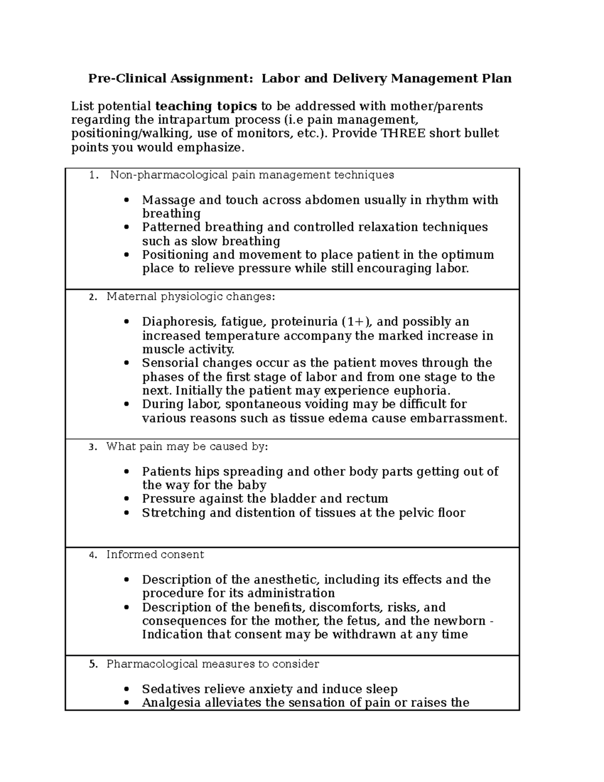 Preclinical LD Management Plan Final - Pre-Clinical Assignment: Labor ...
