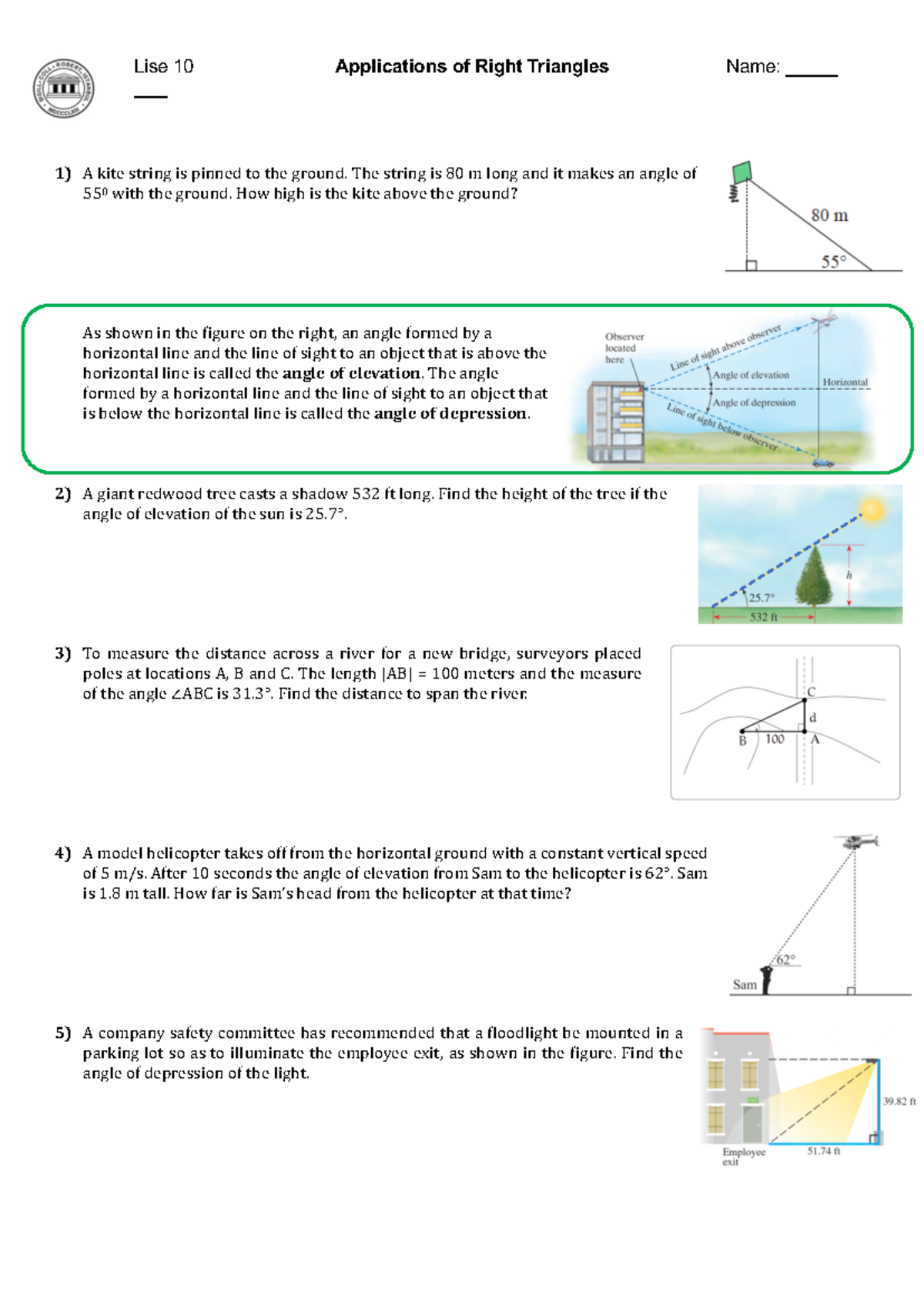 5.4 Applications of Right Triangles - L"se 10 Appl%cat%ons of R%ght Tr ...