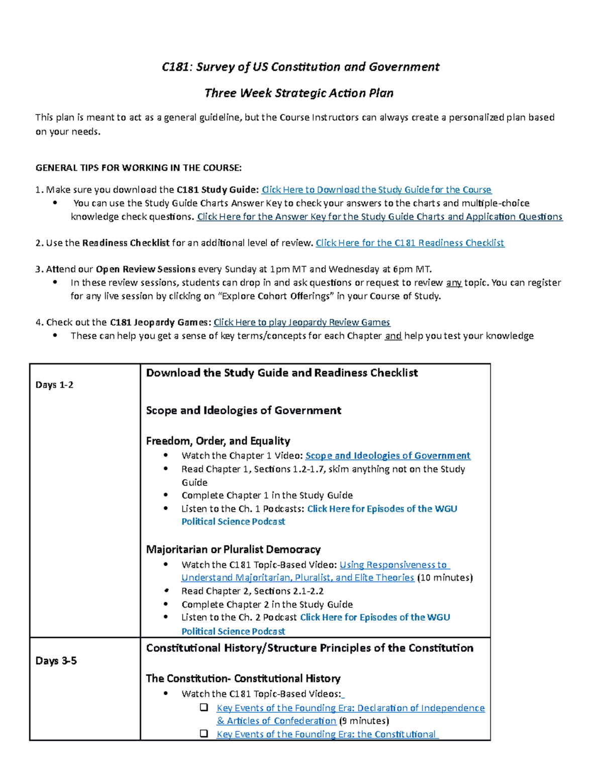 C181 Strategic Action Plan 2021 - C181: Survey of US Constitution and ...